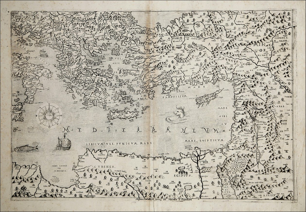 17th Century Map of the Eastern Mediterranean by Stefano Scolari