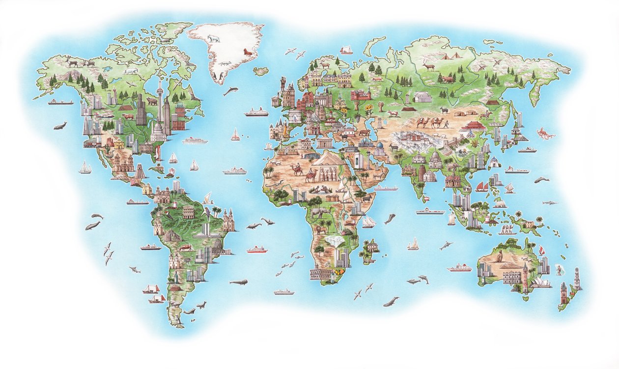 Pictorial World Atlas by Stephen Conlin: Fine art print