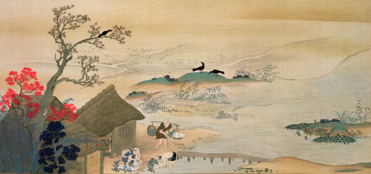 Peasants Harvesting Vegetables near Kyoto in the Middle Ages, printed ...