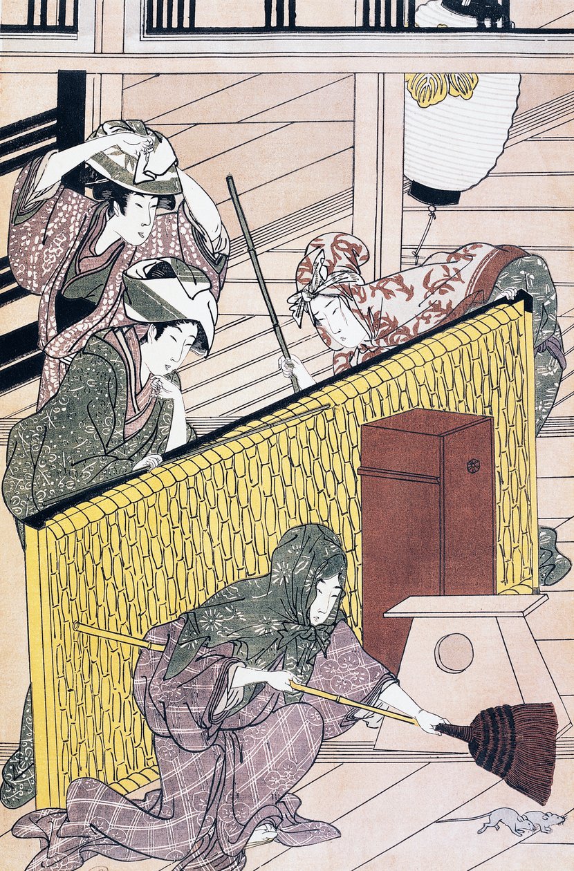 Servant Chasing Mice in House by Suzuki Harunobu