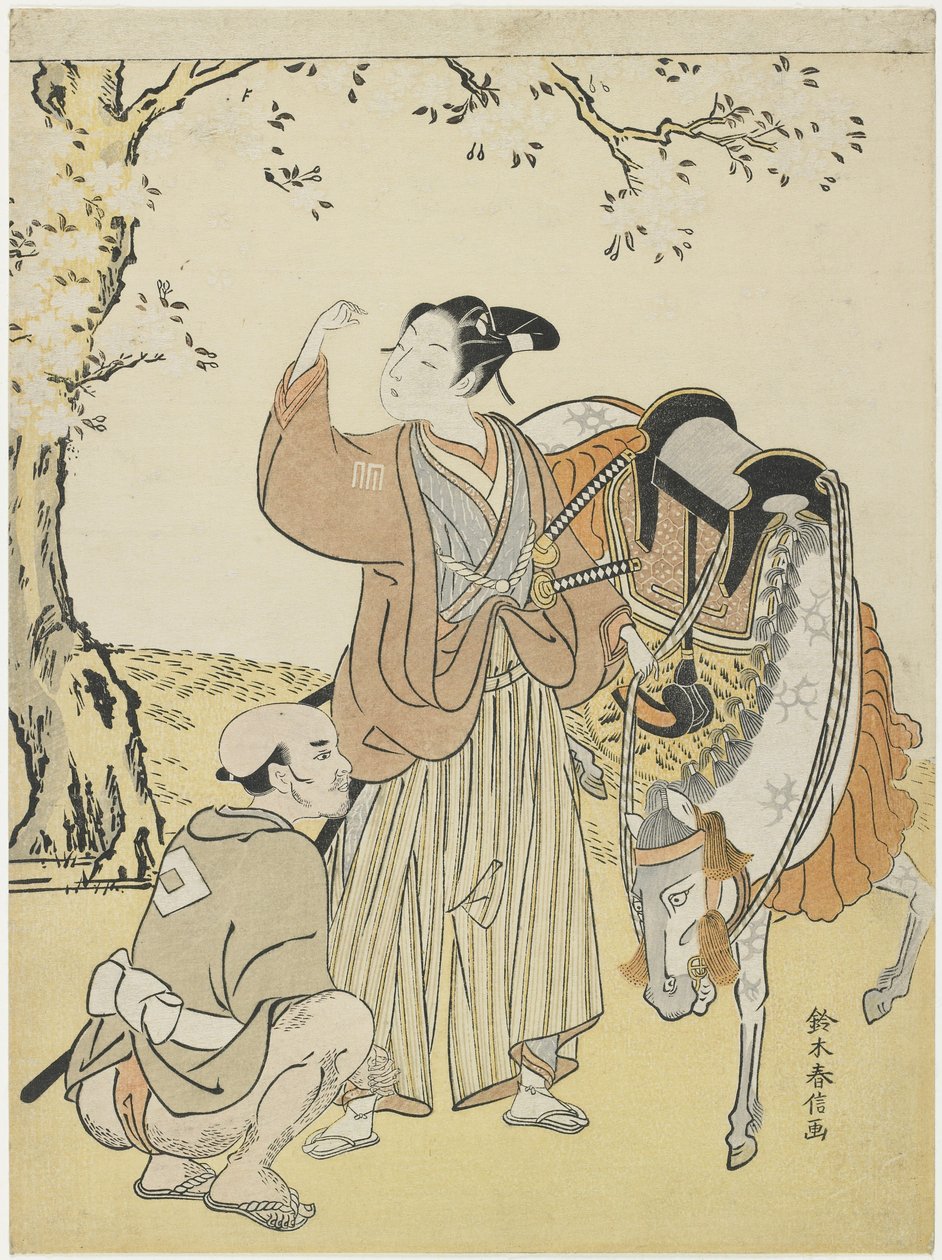 Young Samurai Viewing Cherry Blossoms as a Mitate of Prince Kaoru