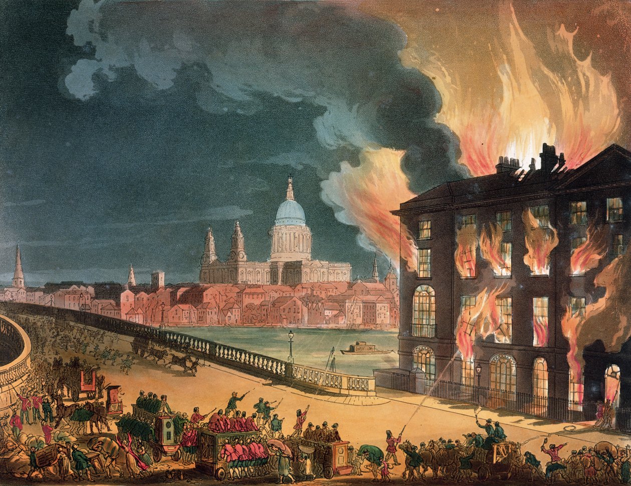 Fire at Albion Mill, Blackfriars Bridge, from Ackermann's 'Microcosm of ...