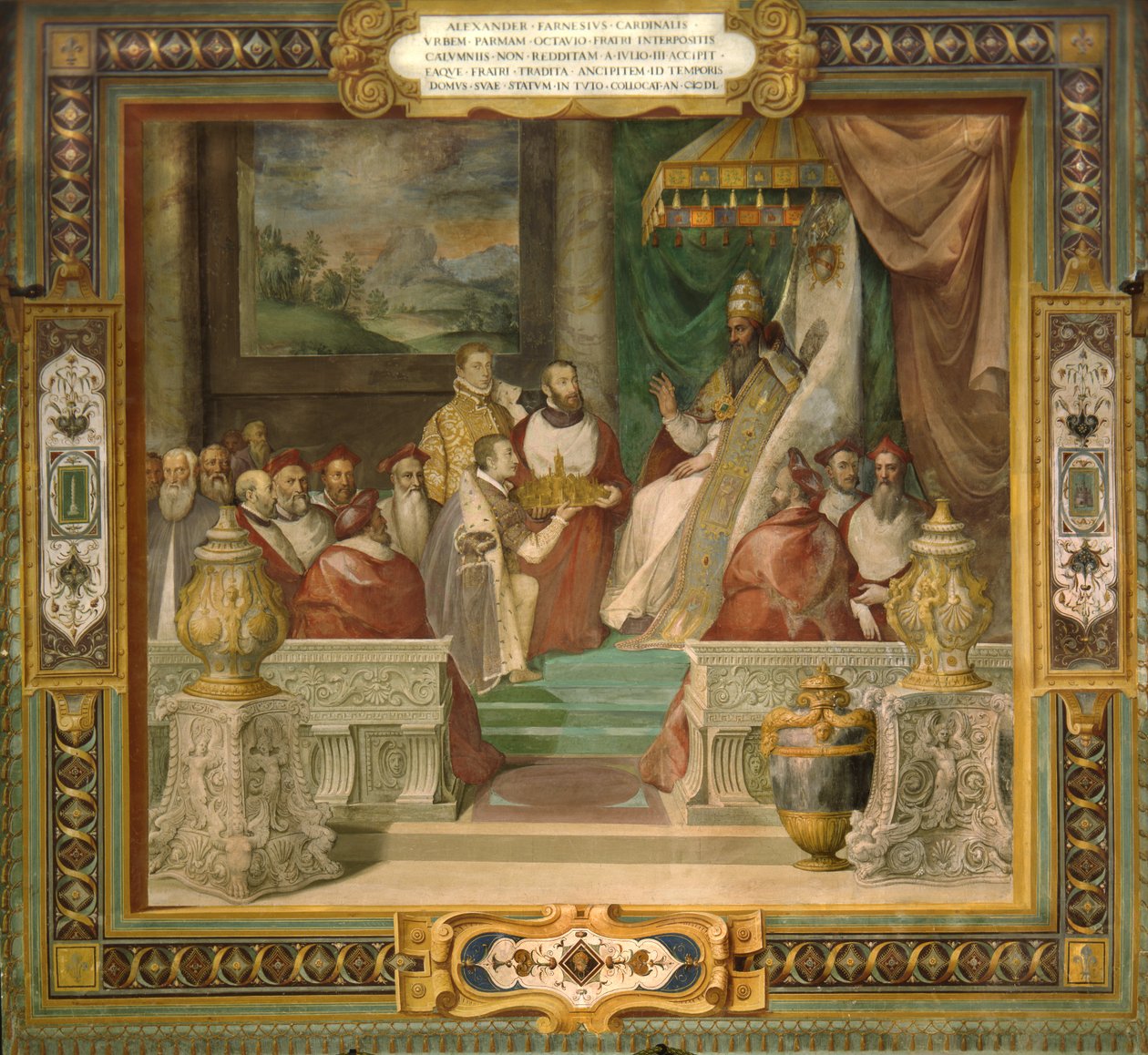 Alessandro and Ottavio Farnese presenting a model of the city of ...