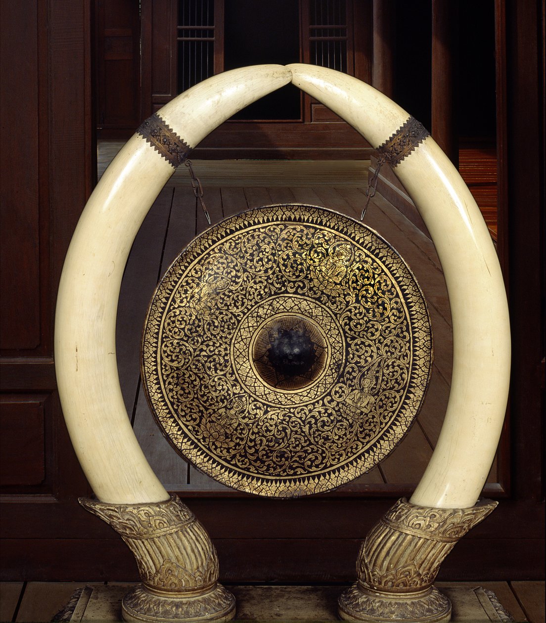 A Gong Hanging from Elephant Tusks by Thai School