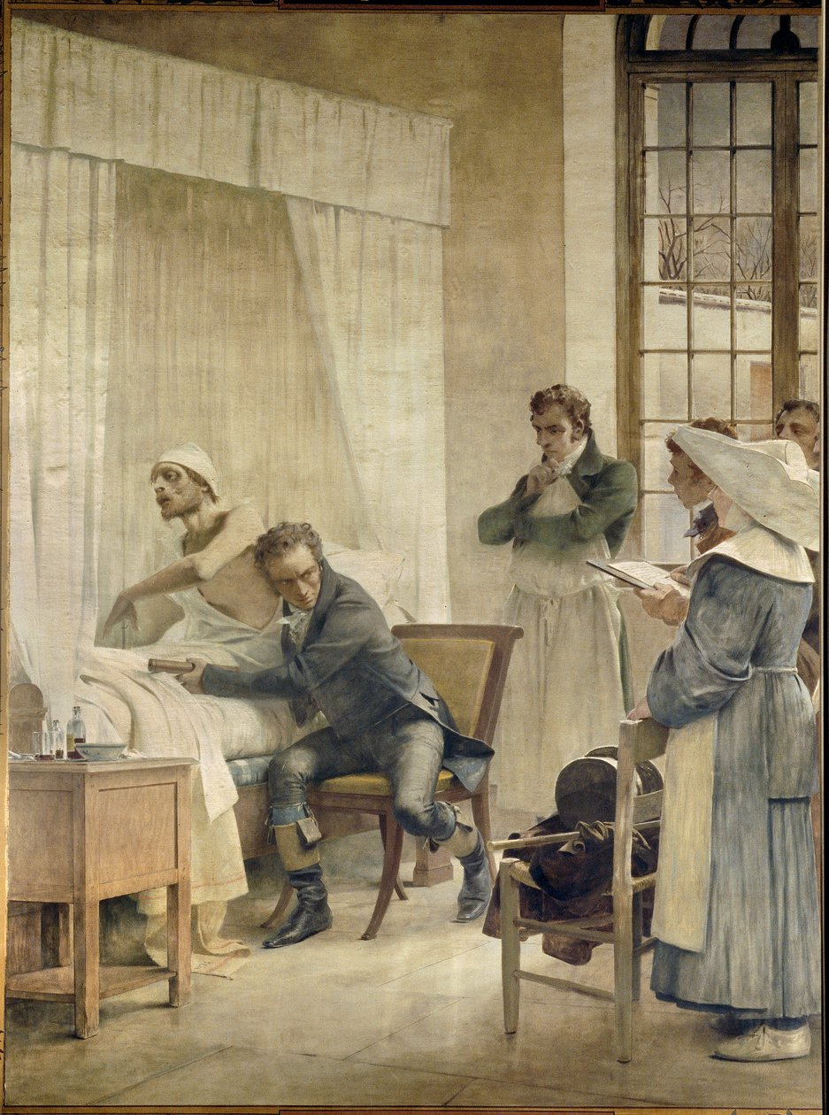 Rene Laennec Auditing a Patient in Front of Her Students