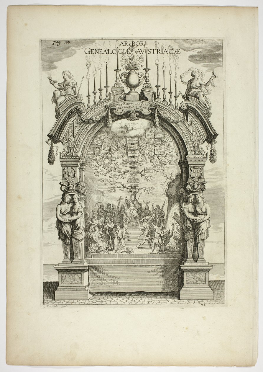 Genealogical Tree of the Austrian Royal Family, plate 32 from Casperius Gevartius, Pompa ...