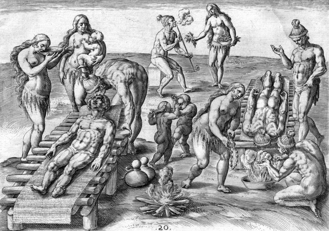 Timucuan Indians Treat the Sick by Theodor de Bry