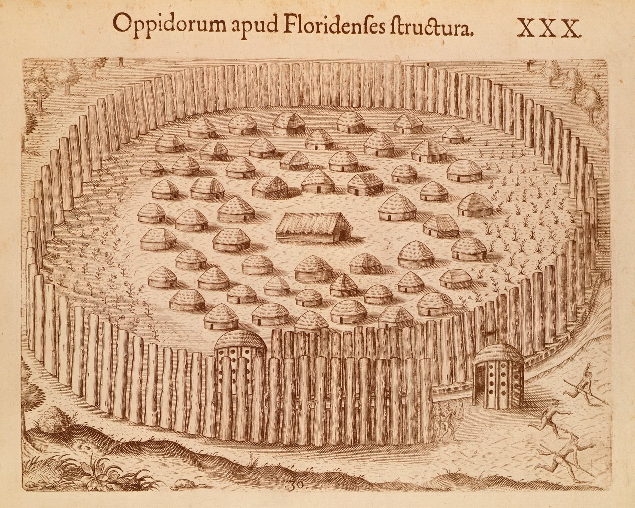Native Village in Florida by Theodore de Bry