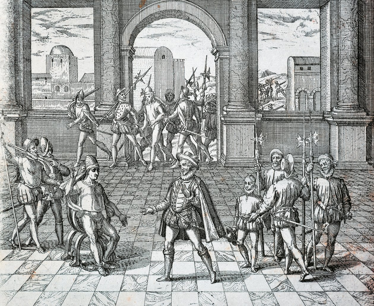 The Inca King Atahualpa Being Taken Prisoner by Spaniards in Cajamarca