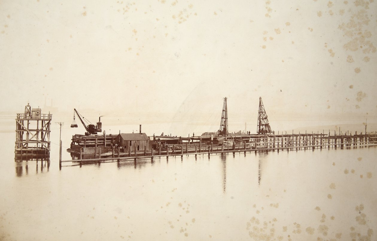 Pile Driving, Making the Gantry, Looking Across the Mersey to Widnes