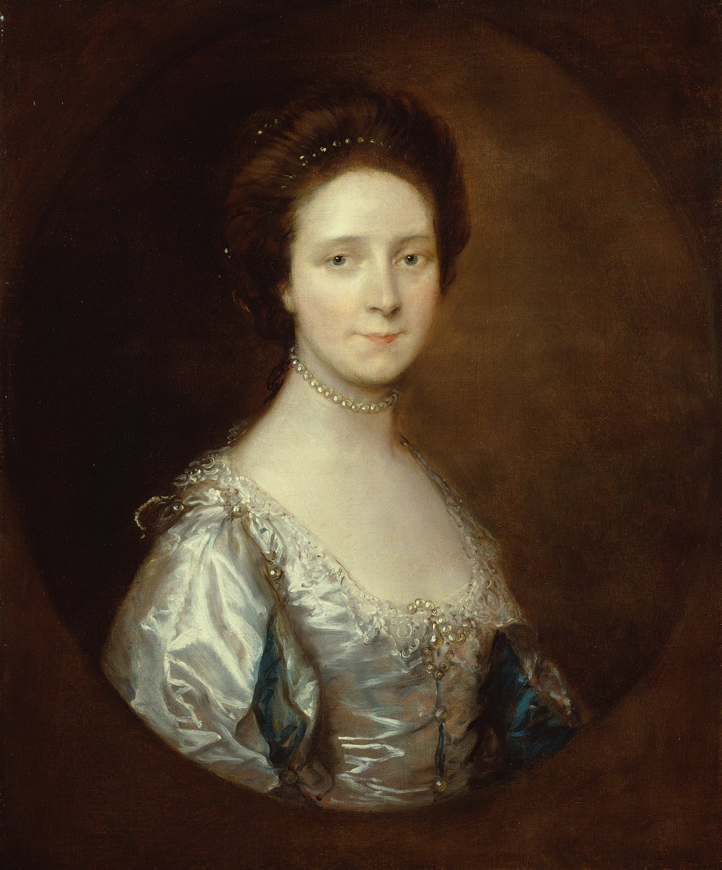 Elizabeth Parry Wearing a White Dress and Blue Slashed Sleeves