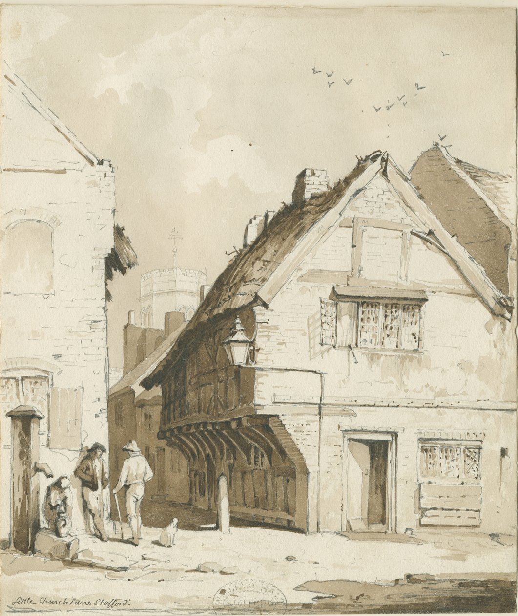 Stafford - Little Church Lane (sepia drawing), nd [c 1837]
