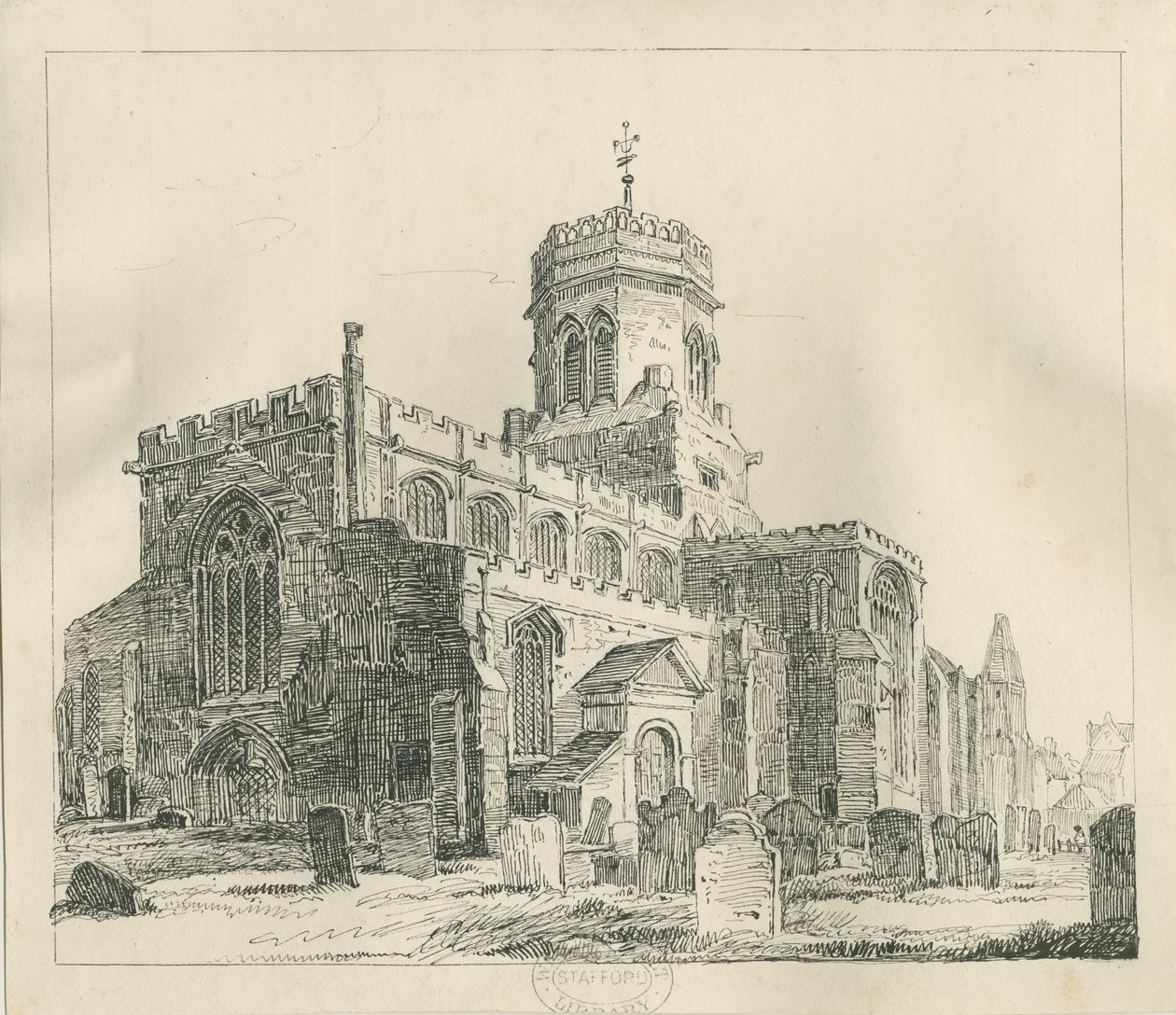 Stafford - St. Mary's Church: pen and ink drawing, nd [c 1837]