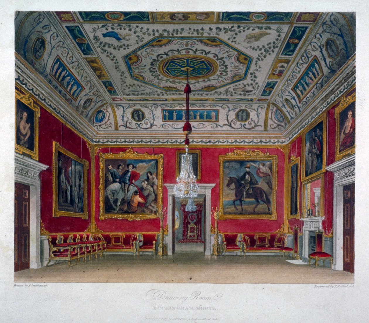 Interior view of the drawing room in Buckingham House, Westminster, London