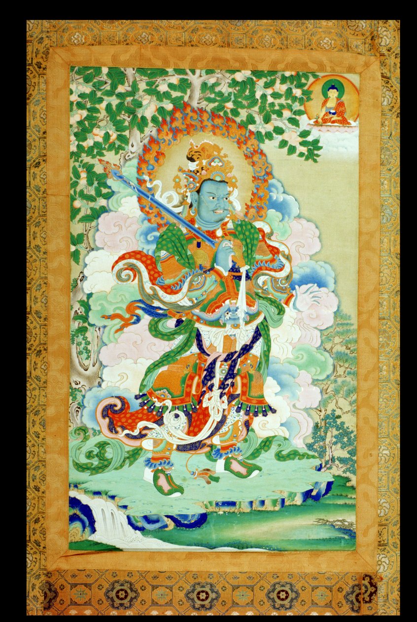 Thangka Painting Depicting Virudhaka, Guardian of the South, Tibetan