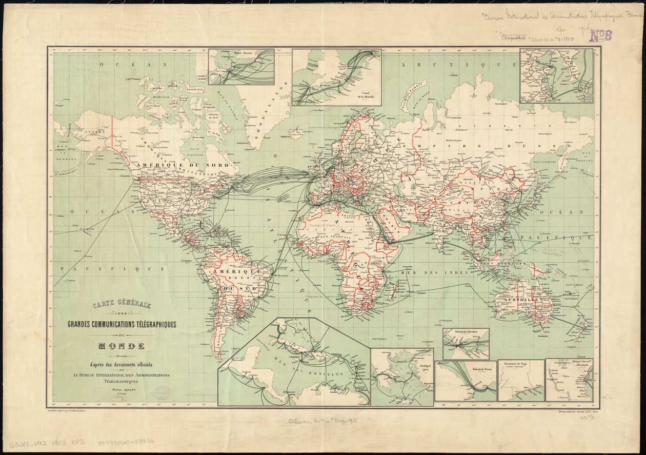World Map of Telegraph Lines Published by the International Telegraph ...