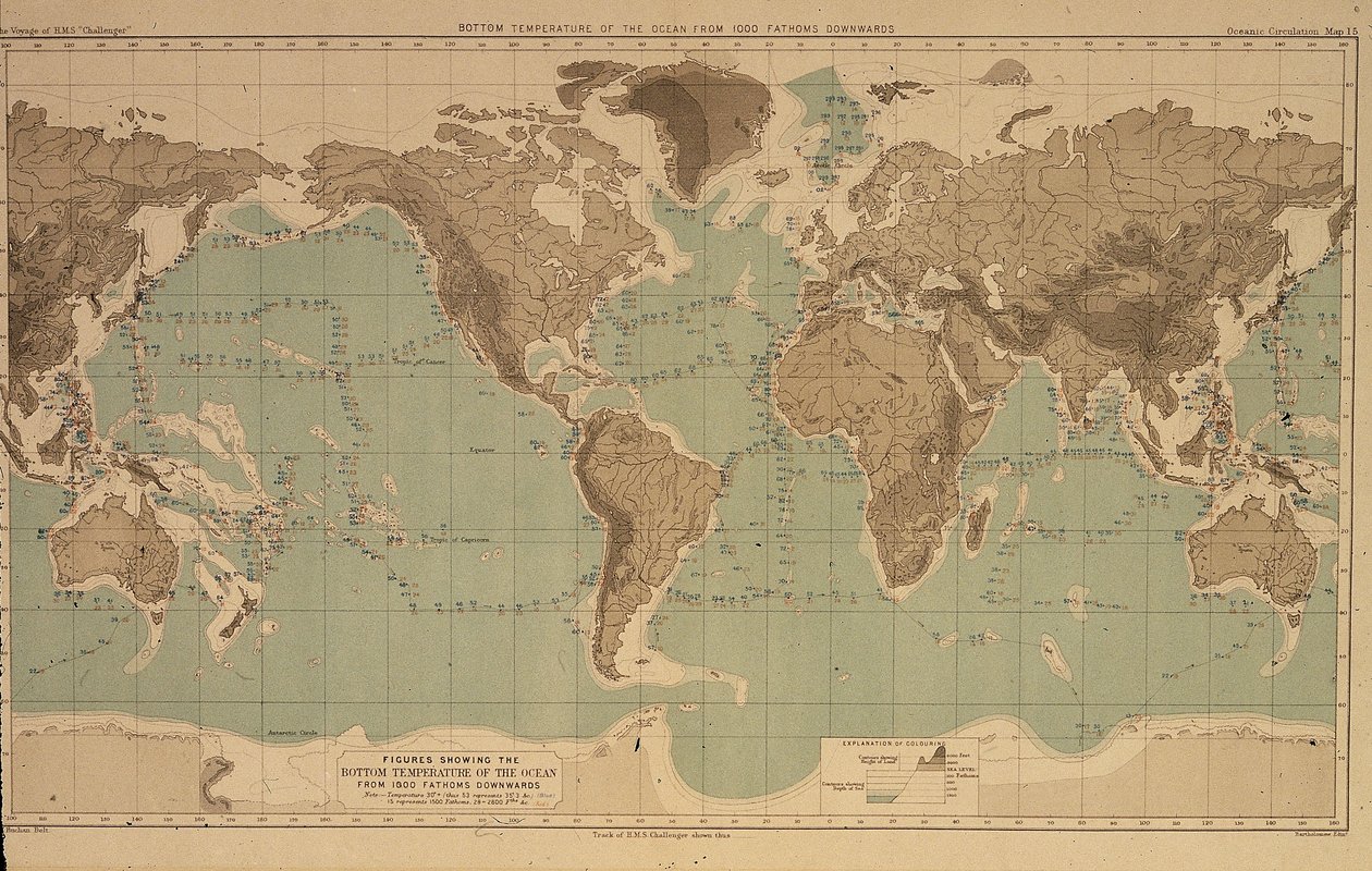 16 charts illustrating ocean temperatures at different depths, taken ...