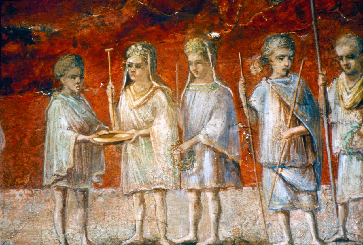 Children in religious procession, Roman wall painting from Ostia, c2nd ...