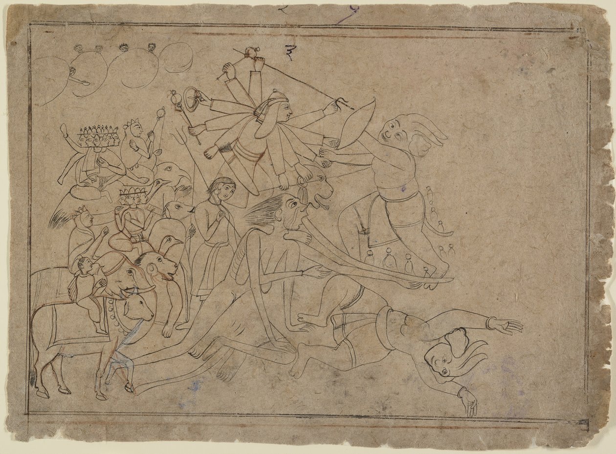 Durga, Kali, and the Matrikas Battle the Demon Raktabija: Scene from ...