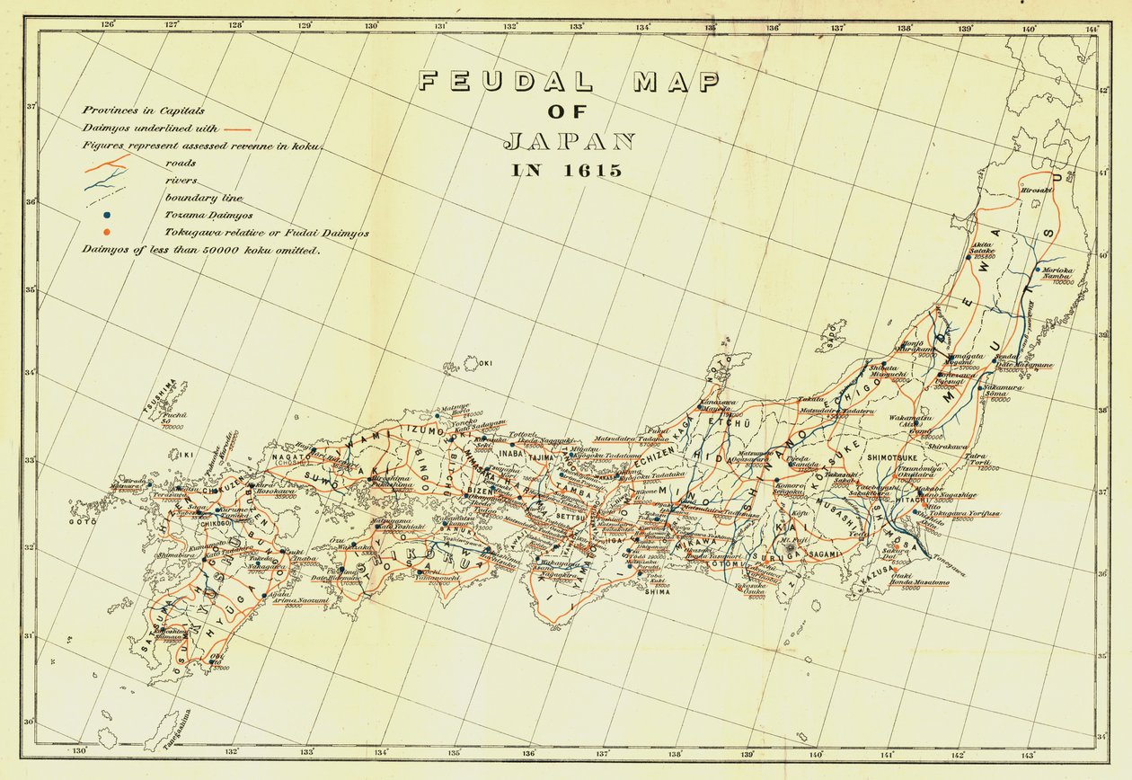 Feudal Map of Japan in 1615 by Unbekannt: Fine art print