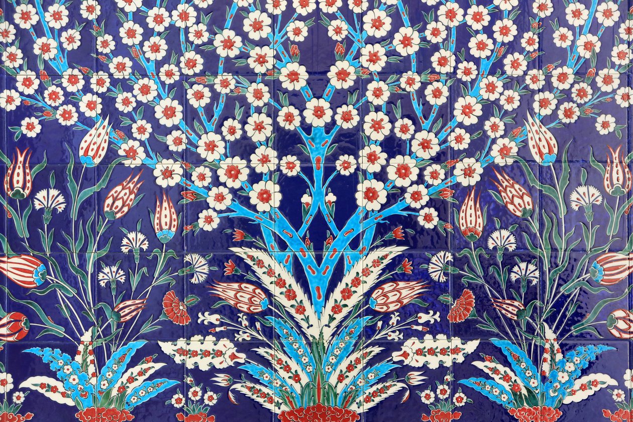 Flowers. One of the 80 Iznik panels - highly decorated ceramic tiles ...