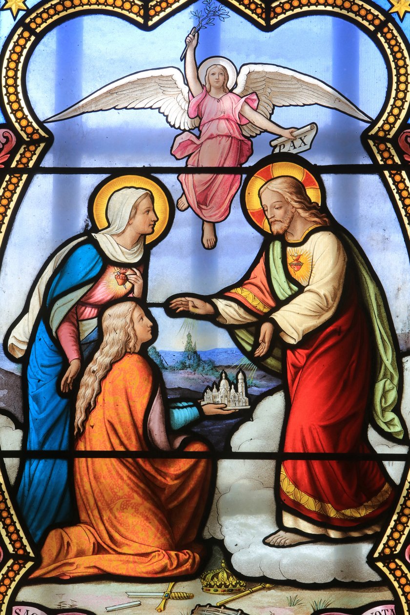 Jesus Christ and Virgin Mary, Stained Glass Window, Shrine of Our Lady ...