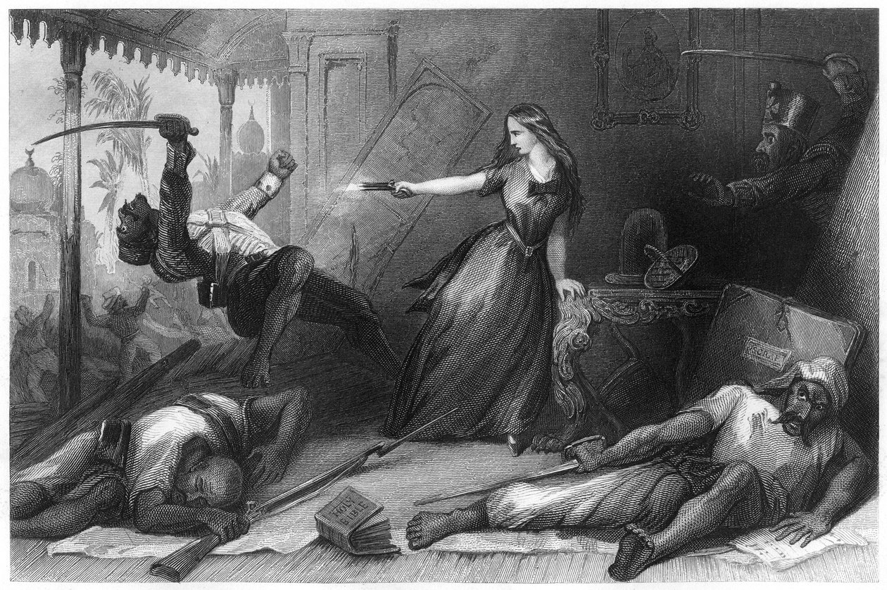 Miss Wheeler Defending Herself Against the Sepoys at Cawnpore, 1857, c1860