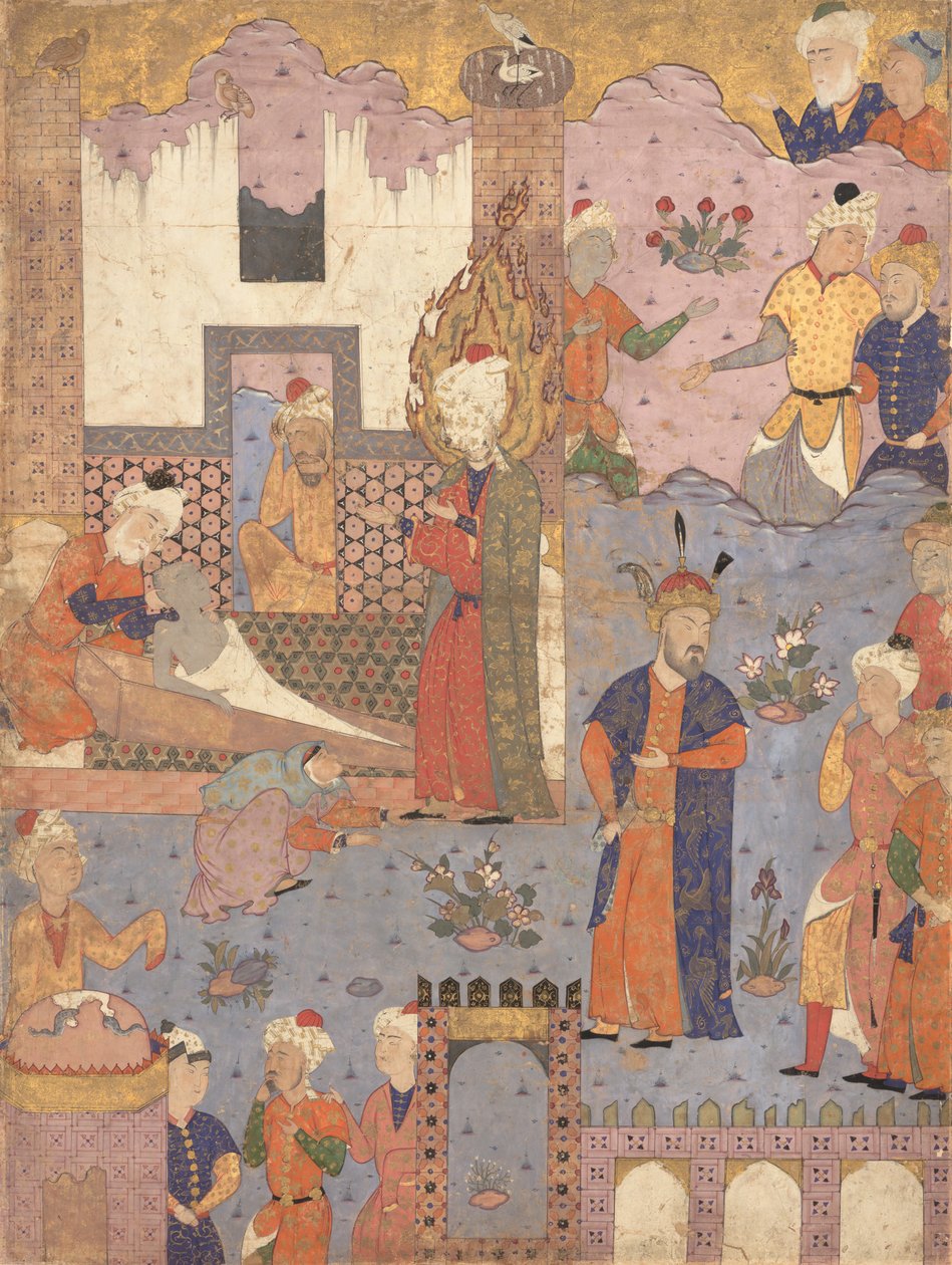 Muhammad Revives the Sick Boy, Folio from a Falnama Book of Omens of Ja ...