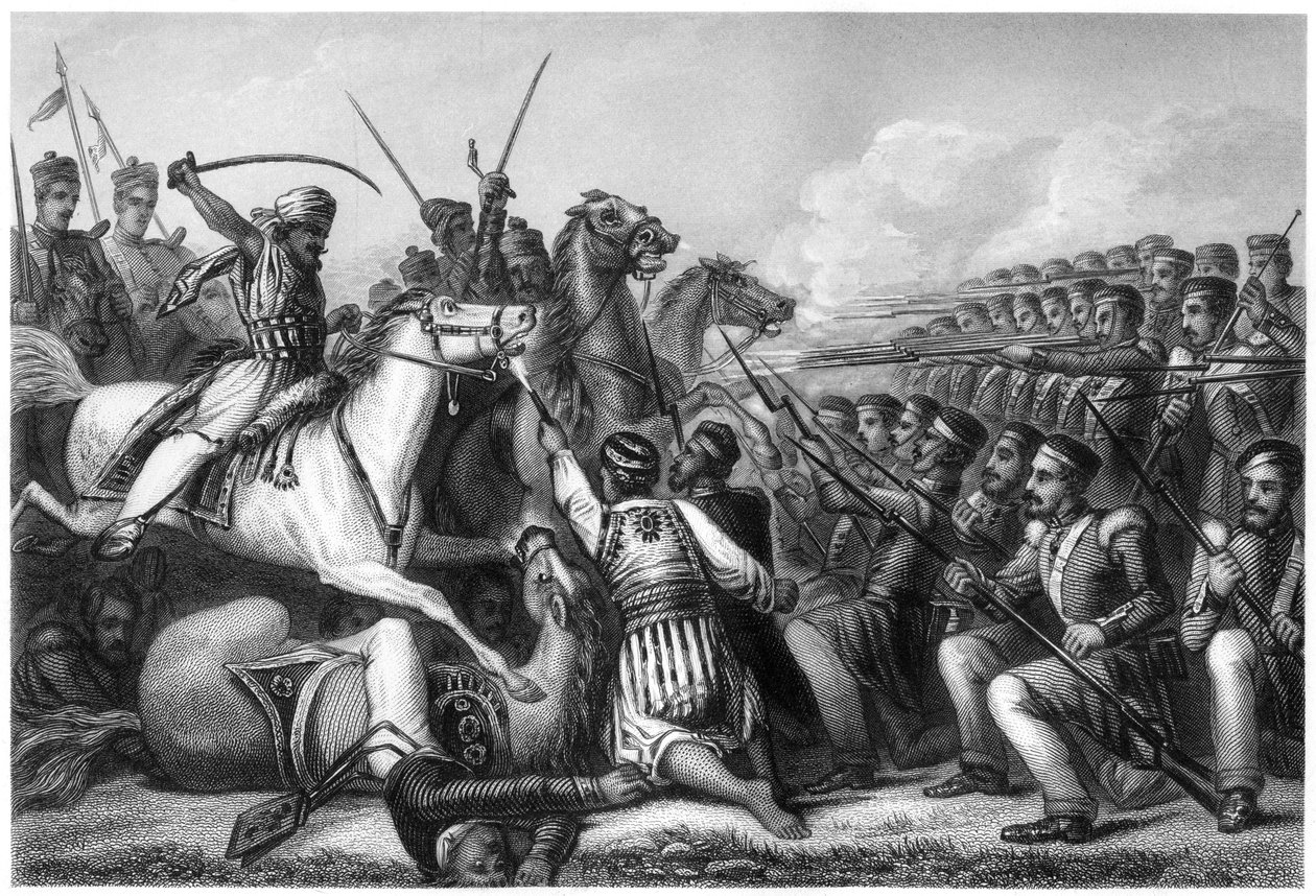 Mutineer cavalry attacking an infantry square at the Battle of Cawnpore ...