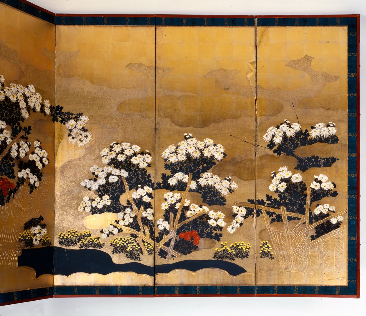 Pair of screens with 6 panels with gold background, Edo period ...