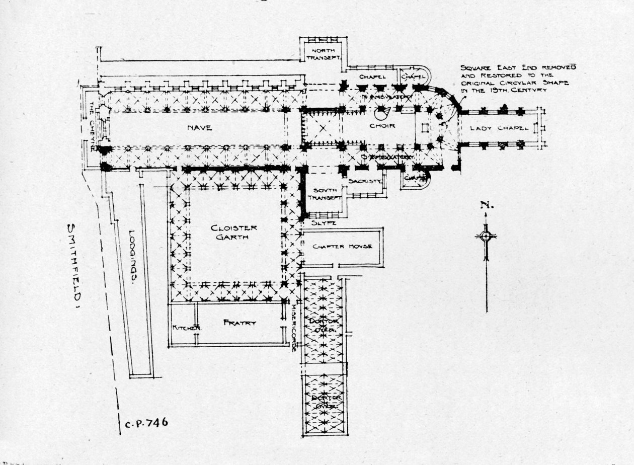 Plan of the Priory Church of St Bartholomew-the-Great, London, 1906