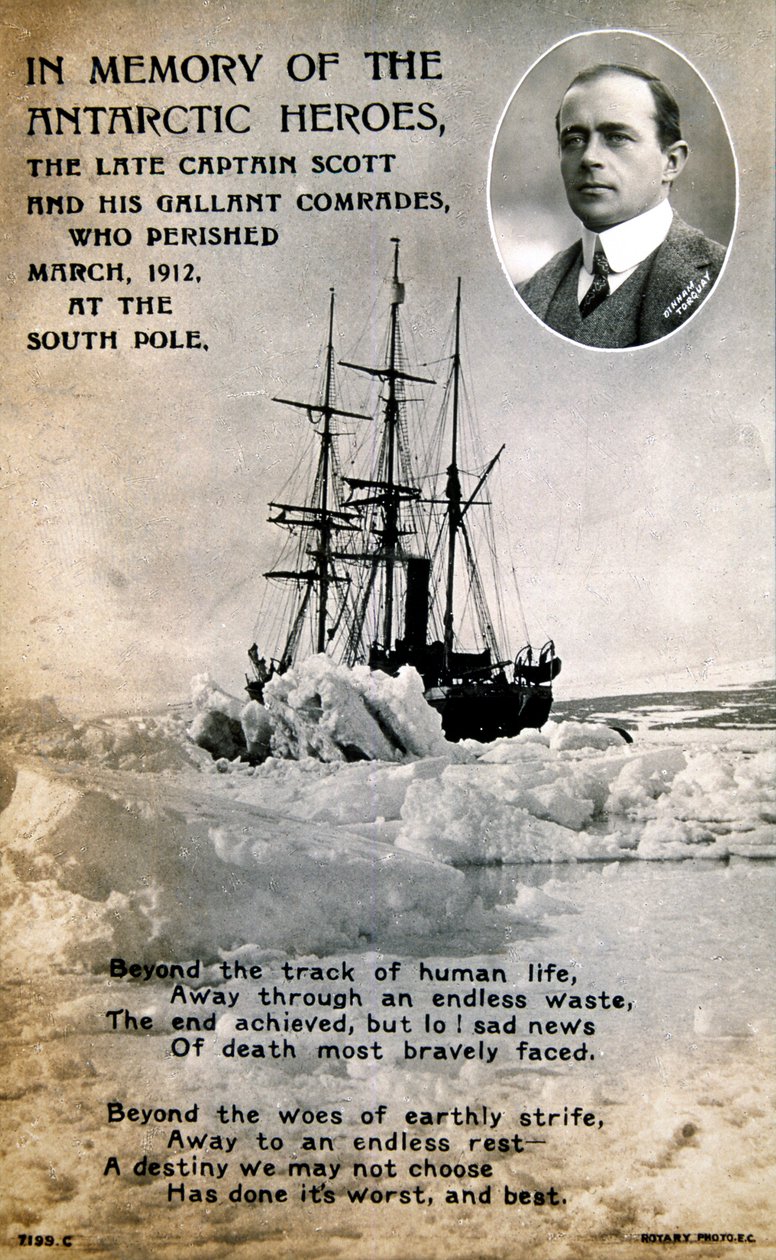 Postcard commemorating Captain Scott's ill-fated expedition to the ...