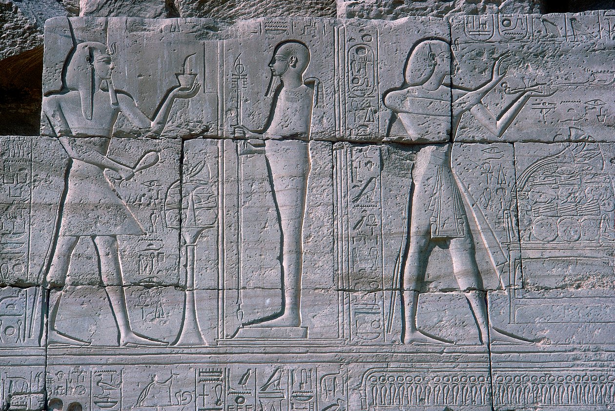 Relief showing Rameses II before Ptah, The Ramesseum, Temple of Rameses ...
