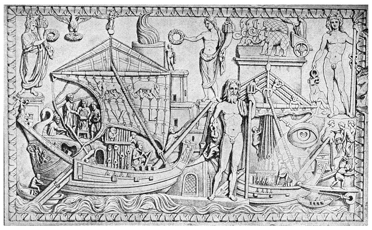 Relief Showing the Roman Lighthouse at Ostia, Port of Rome, Italy