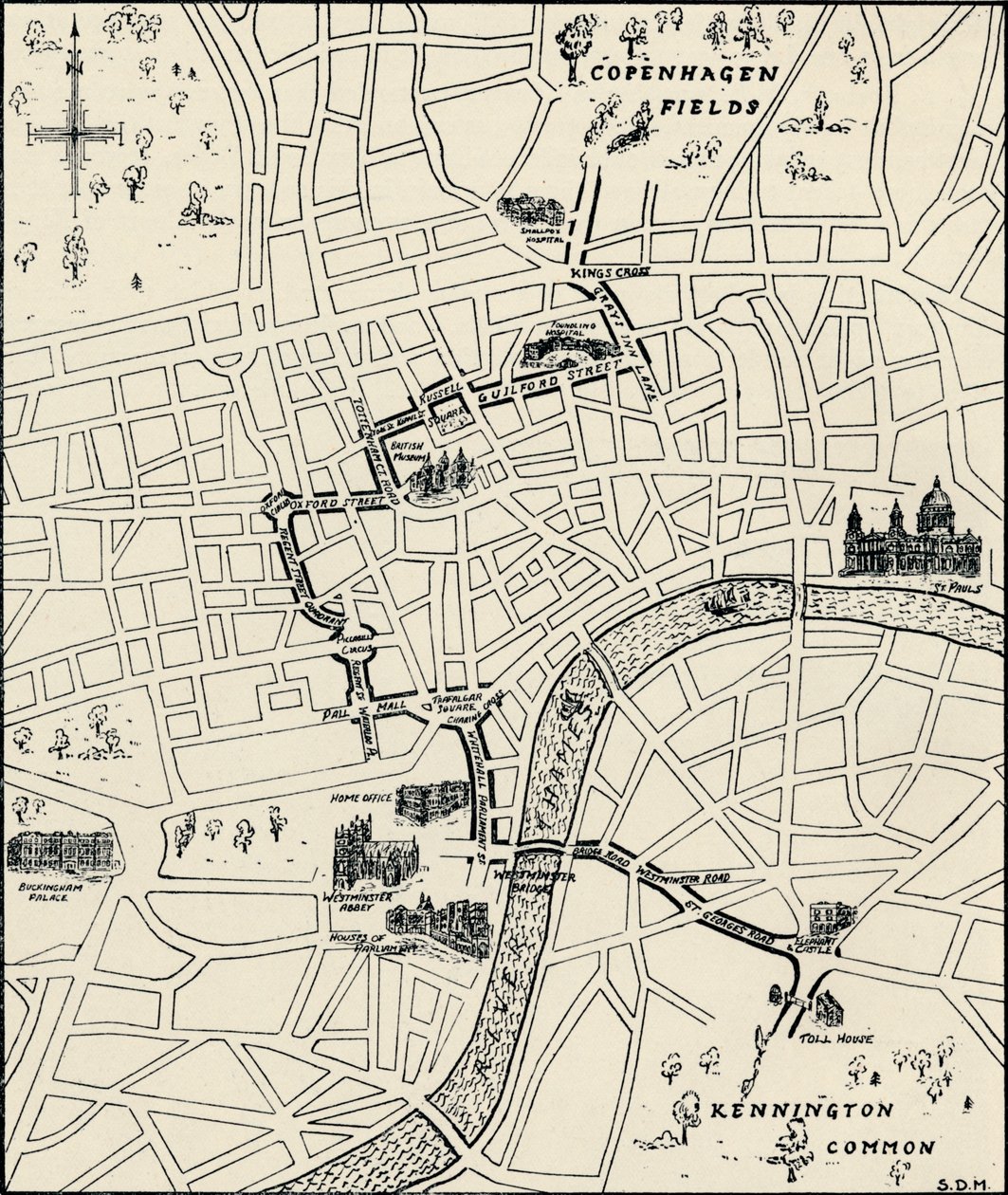 Route of the Protest March to Free the Tolpuddle Martyrs