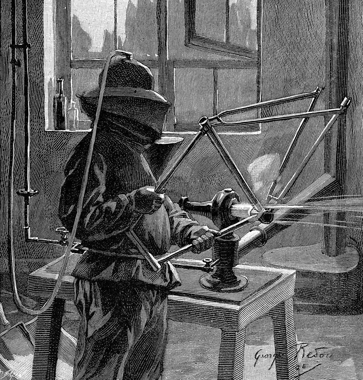 Sandblasting the Joints of a Bicycle Frame, France