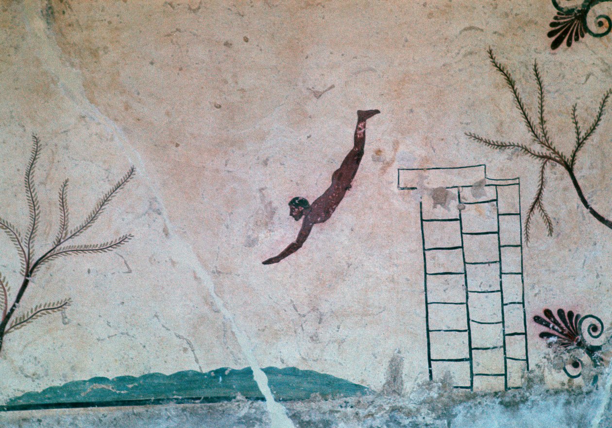 Wall Painting from a Greek Tomb at Paestum of a Swimmer