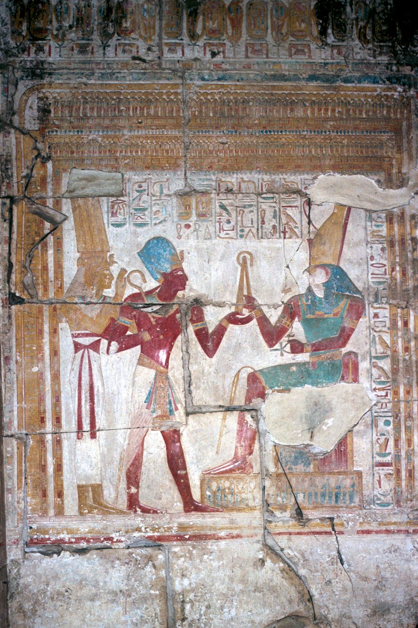 Wallpainting of Sethos I before Horus, Temple of Sethos I, Abydos, Egypt