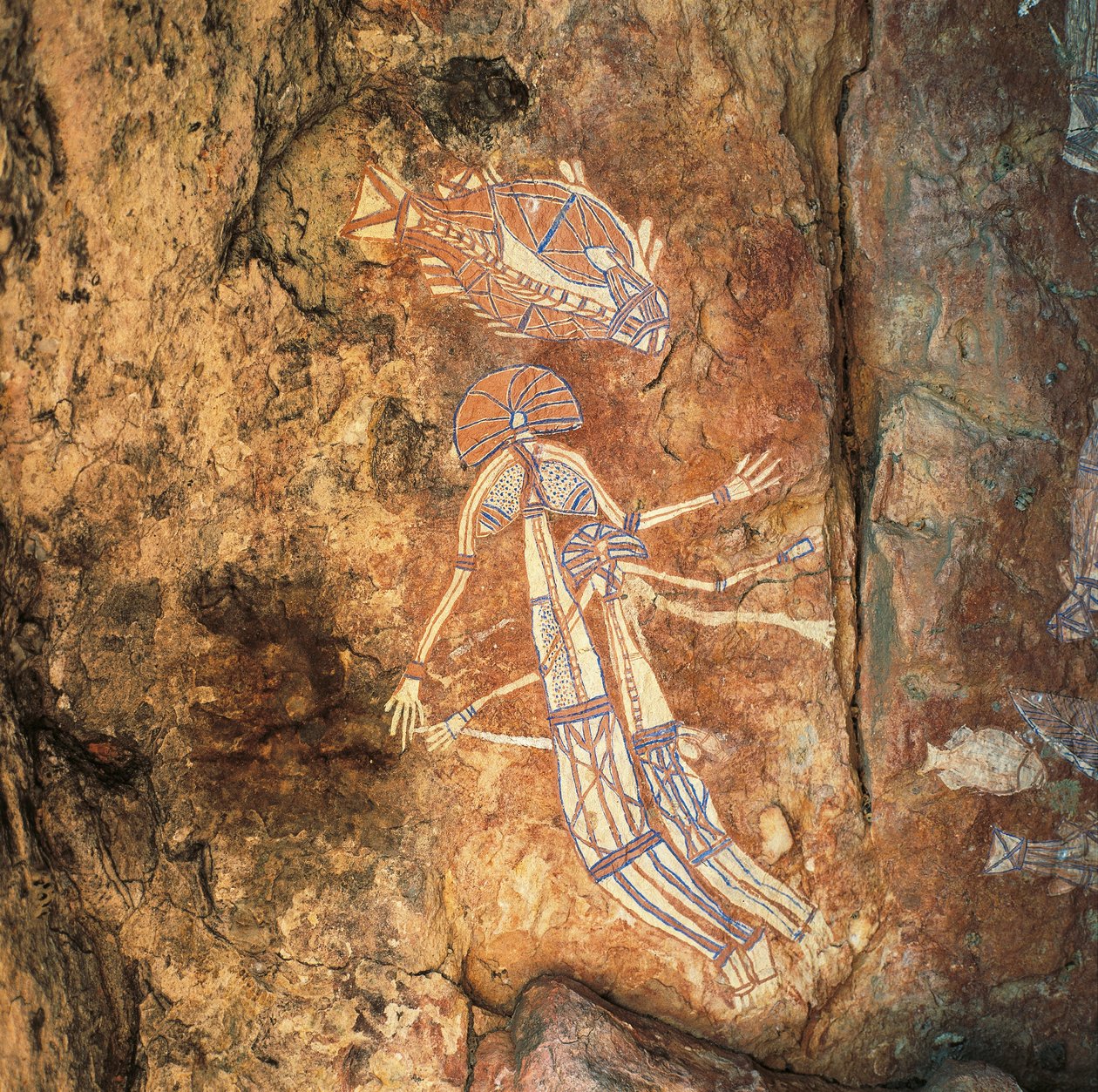 Aboriginal rock art of mythical woman and child at Njambolmi near ...