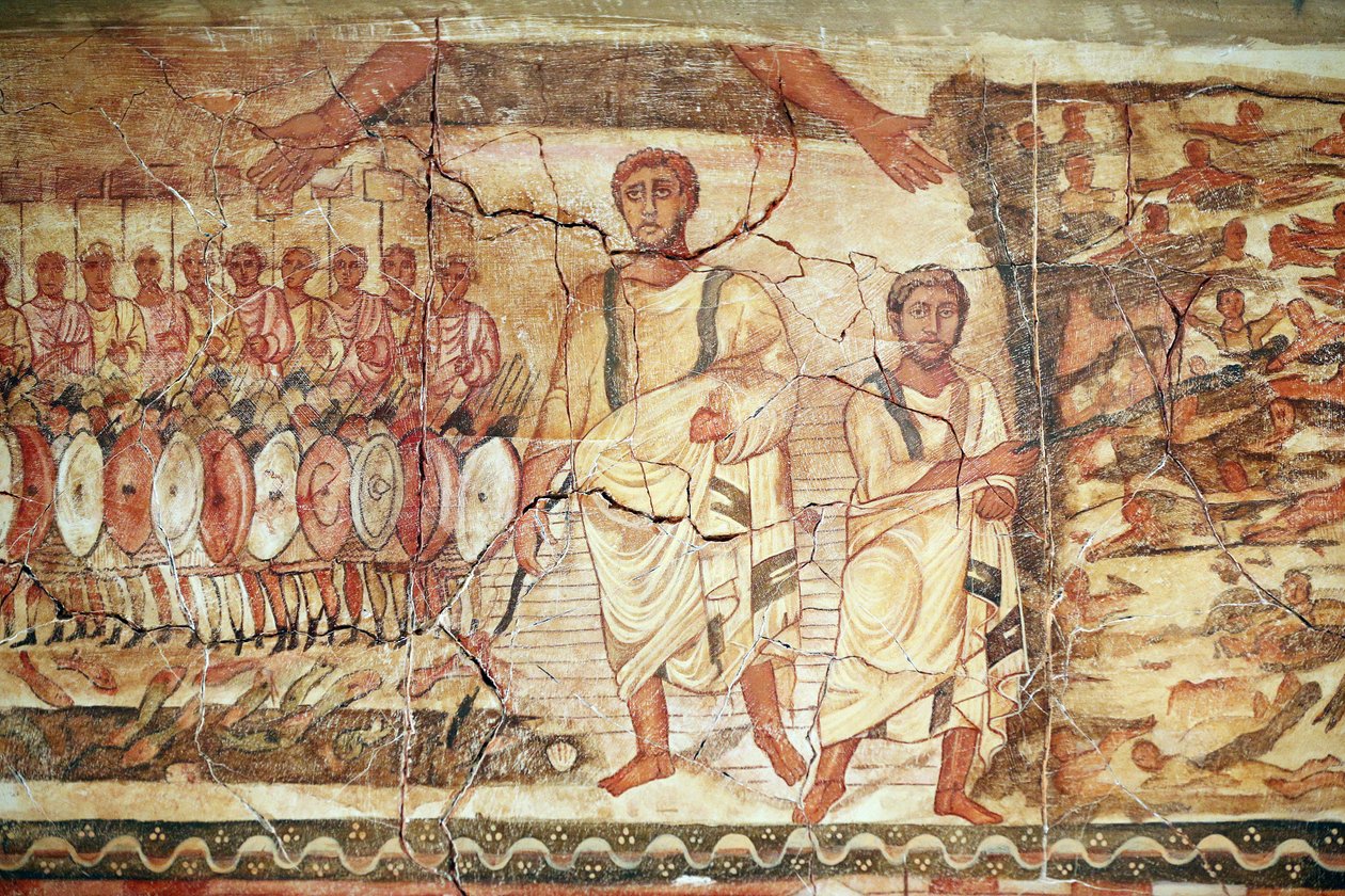Exodus and crossing of the Red Sea, fresco from the Synagogue of Dura ...