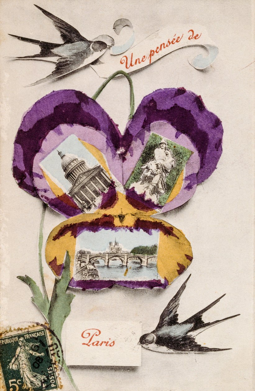 French Greeting Card with Floral Elements