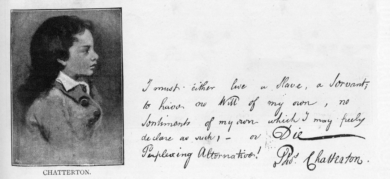 Handwriting and signature of Thomas Chatterton from a letter written to ...
