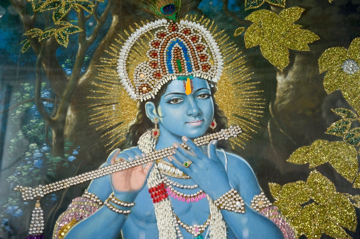 Painting Of Krishna Playing Flute