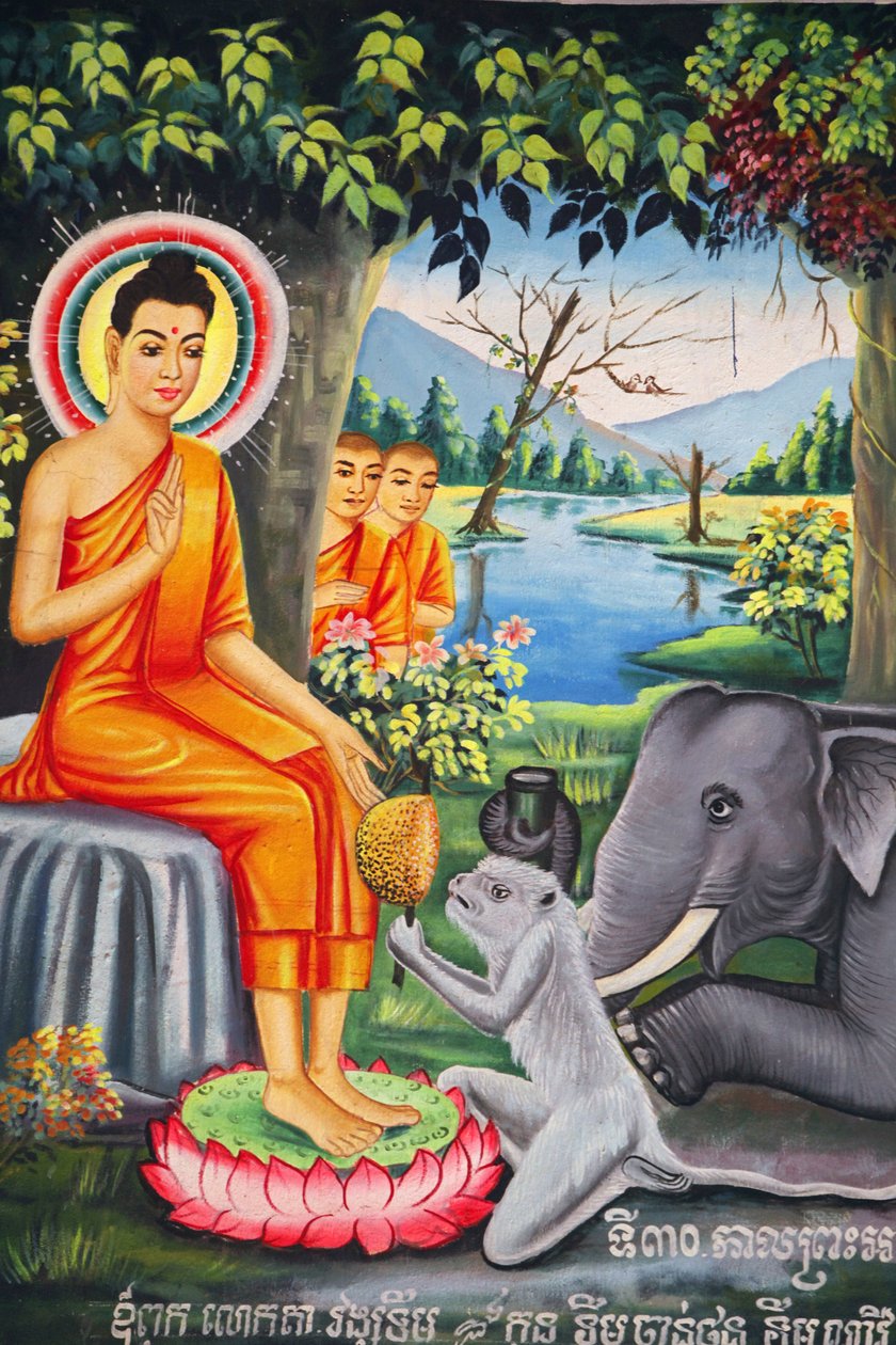 Wall painting in Wat Pitchey Udong: Scene from the Buddha's life ...