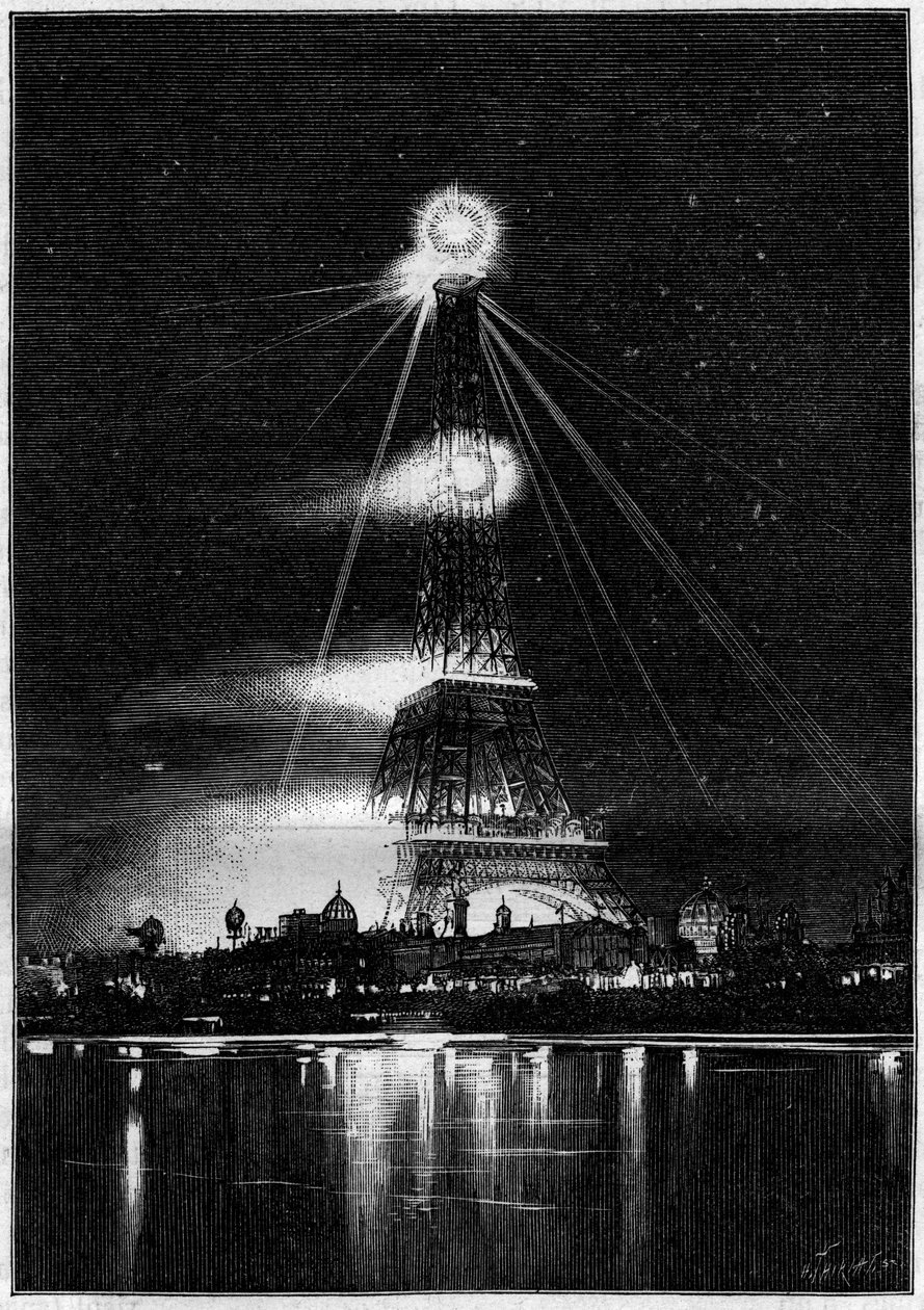1889 Universal Exhibition: the Eiffel Tower illuminated by Bengal ...