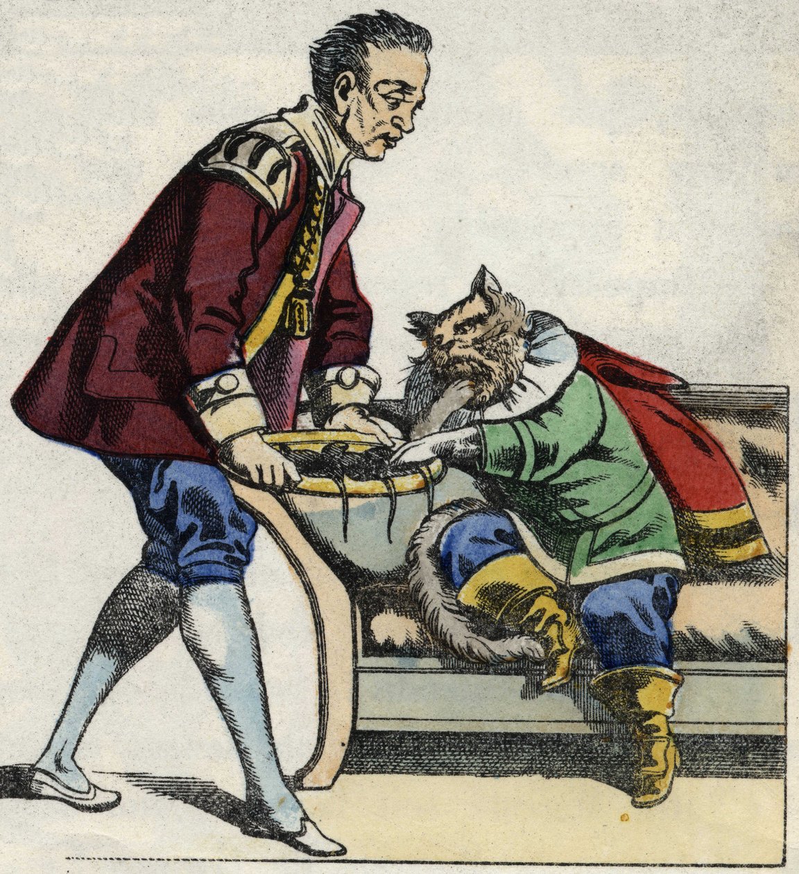 A Servant Serves the Cat Boots a Mouse Tray. Illustration of 'Puss in ...