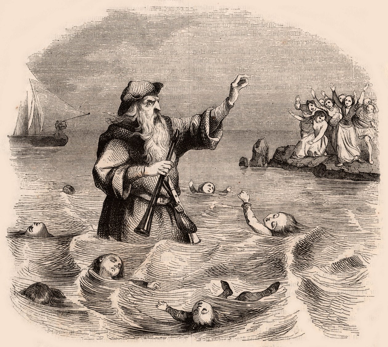 An old man drowning children in the sea, from a popular German ...