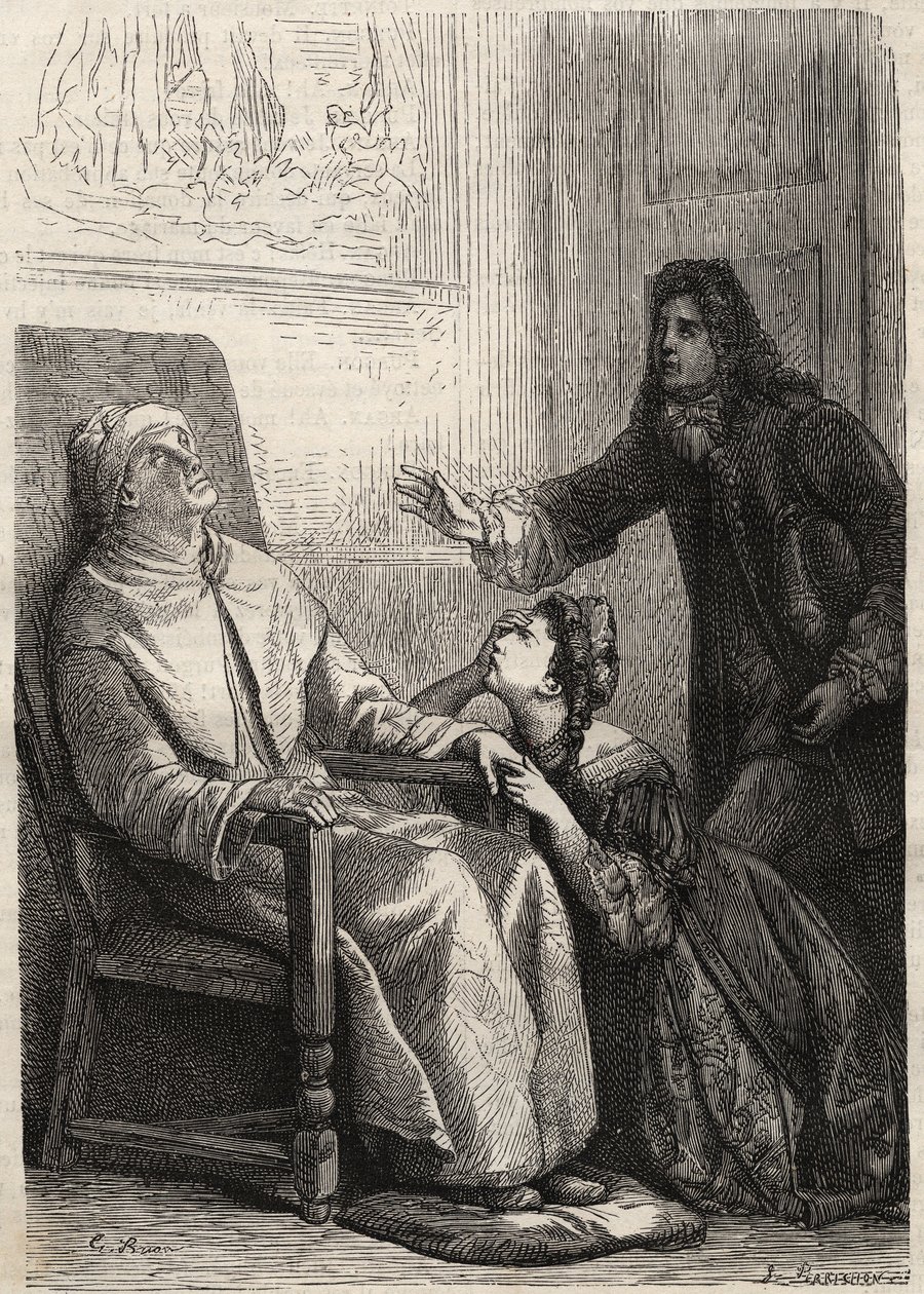 Angelique Kneels to Her Father Whom She Believes Dead - engraving for ...