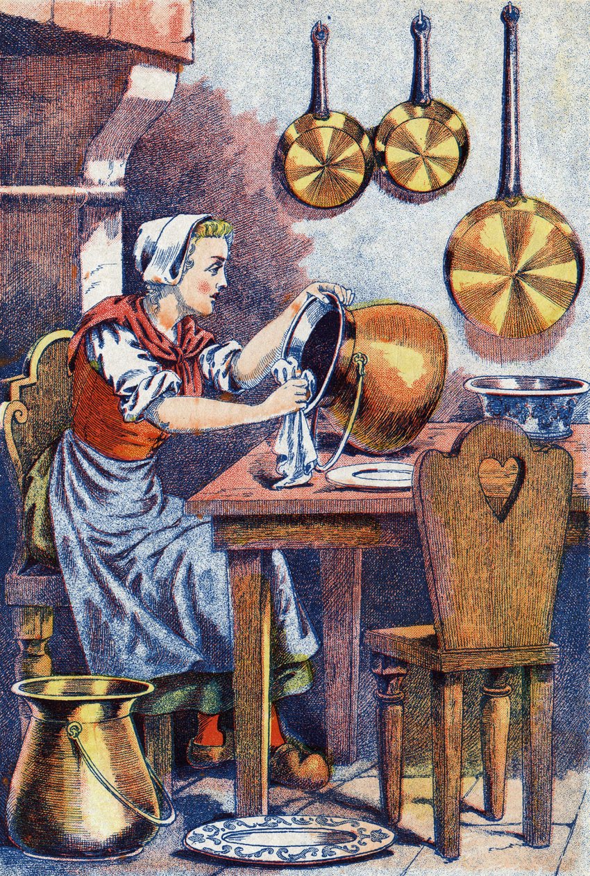 Cinderella in her kitchen, Illustration for 'Cinderella', tale by ...