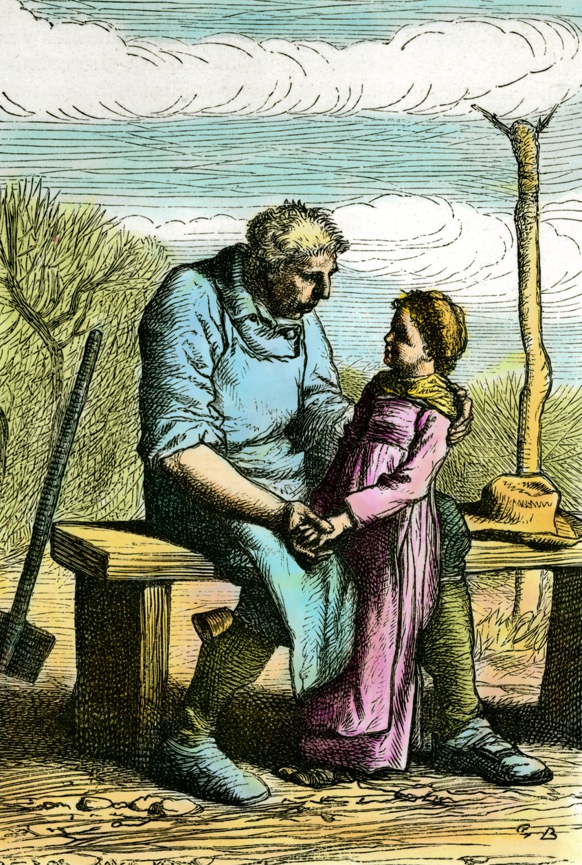 Cosette and Jean Valjean. Illustration for the novel Les Miserables by ...